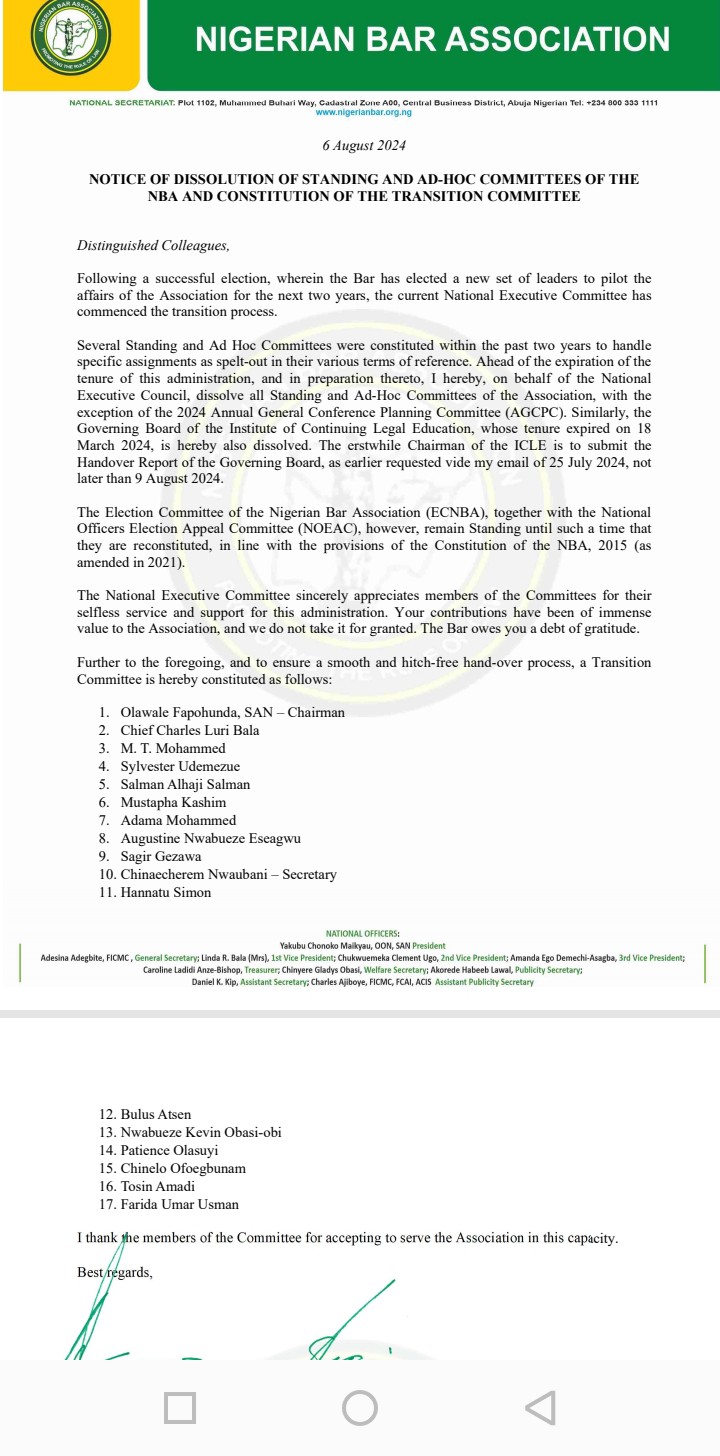 Notice of Dissolution of Standing and Ad-hoc Committees of The NBA and ...